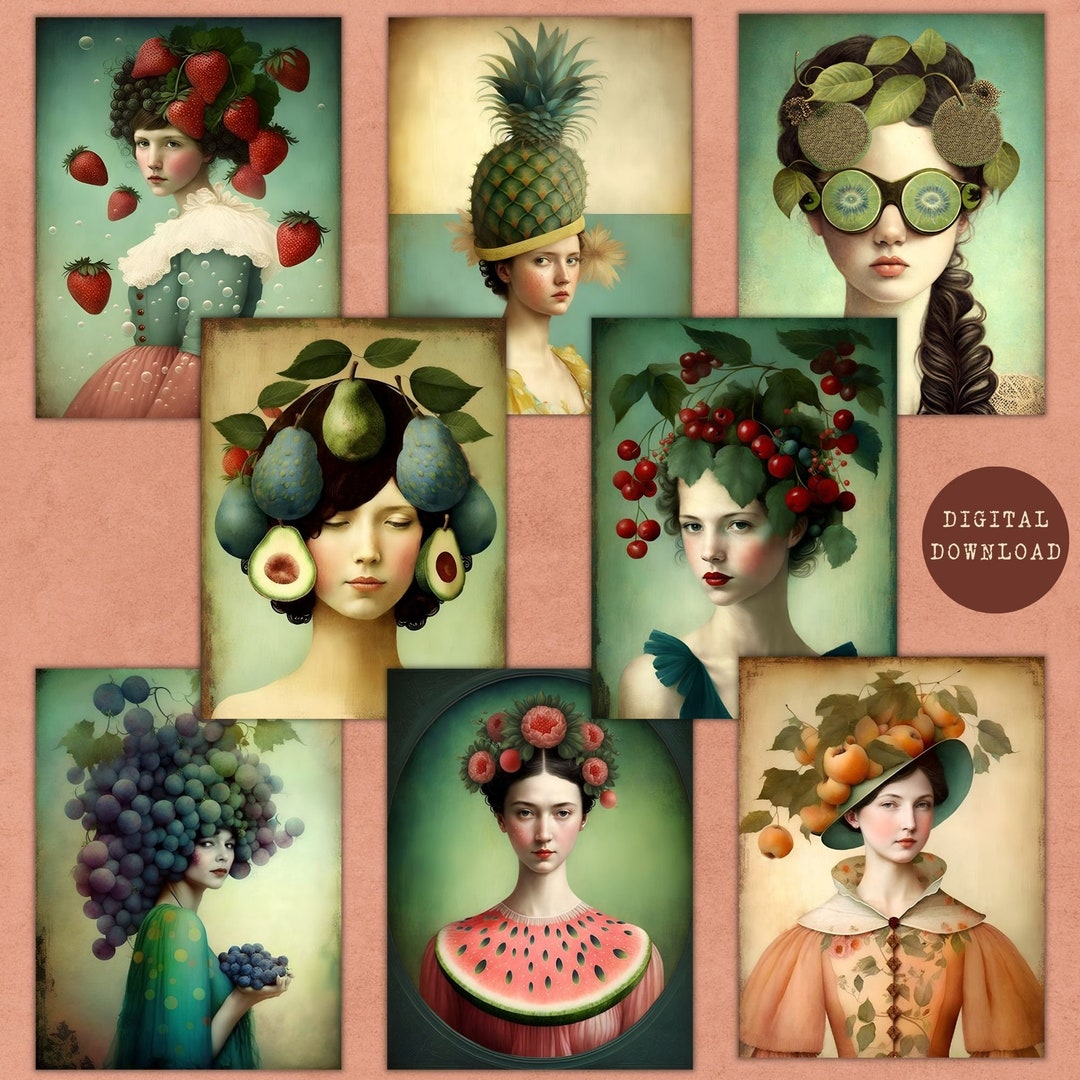 Surreal Portraits Summer Fruits ATC Cards Vintage - Etsy