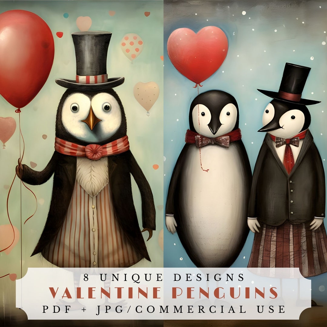 Valentine Penguins, Cute Junk Journal Papers, Printable Ephemera for ...