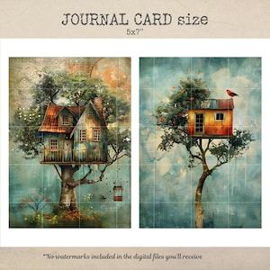 Whimsical Treehouses, Quirky Junk Journal Pages, Digital Collage Sheet ...
