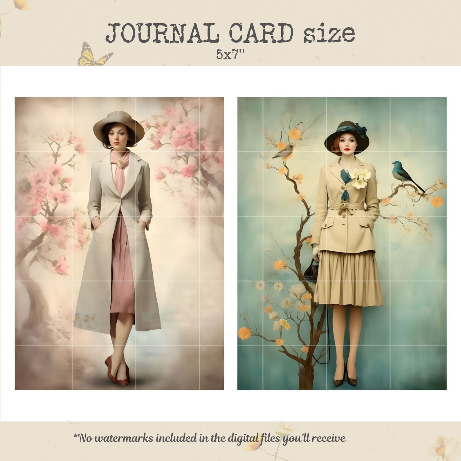 1940s Spring Elegance, Retro Fashion Junk Journal Pages, Vintage Spring ...