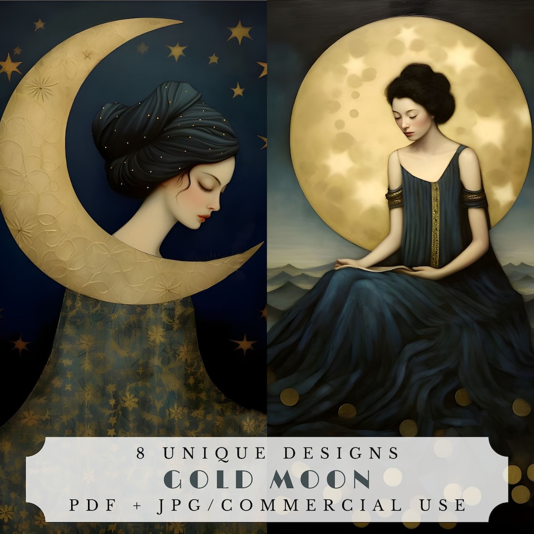 Gold Moon ATC | Lunar Magic | Night Sky Printable Ephemera | Celestial ...