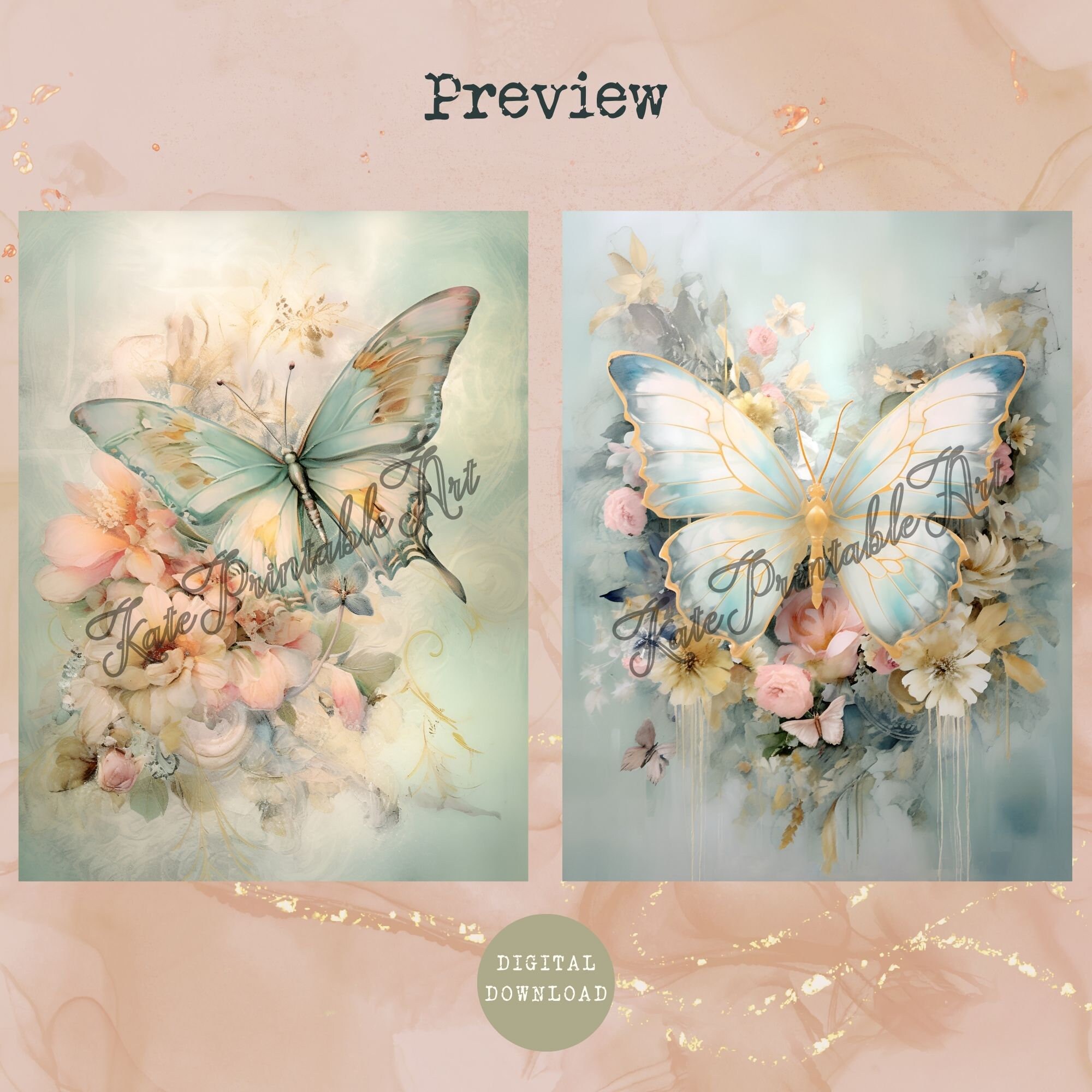 Dreamy Butterflies ATC Rococo Style Journaling Papers - Etsy