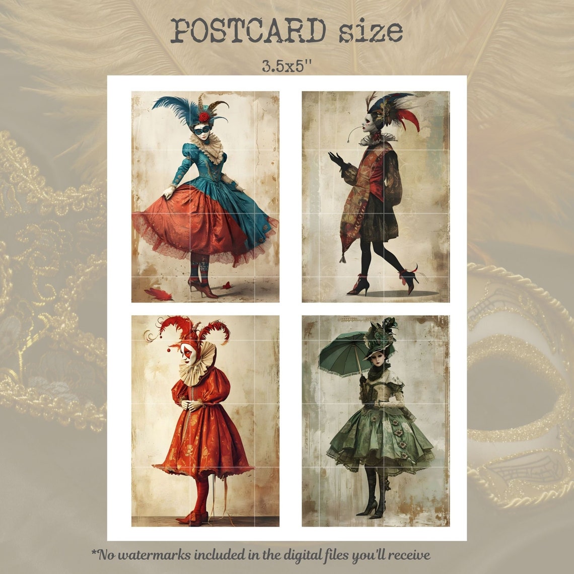 Venice Carnival Characters, Printable Junk Journal Papers, Unique ...