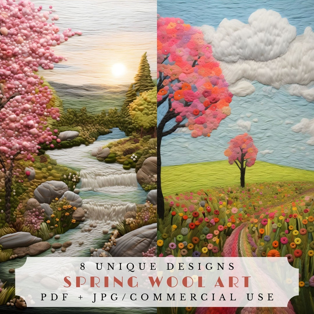 Spring Wool Art, Unique Textured Junk Journal Papers, Textured Collage ...