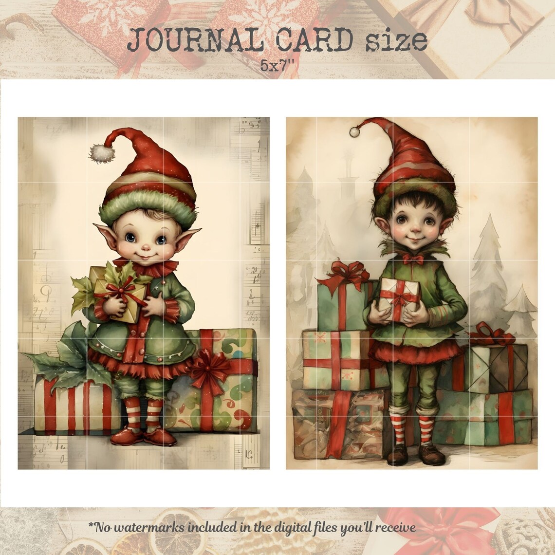 Cute Christmas Elves Junk Journal Pages, Digital Collage (PDF, JPG) - Etsy