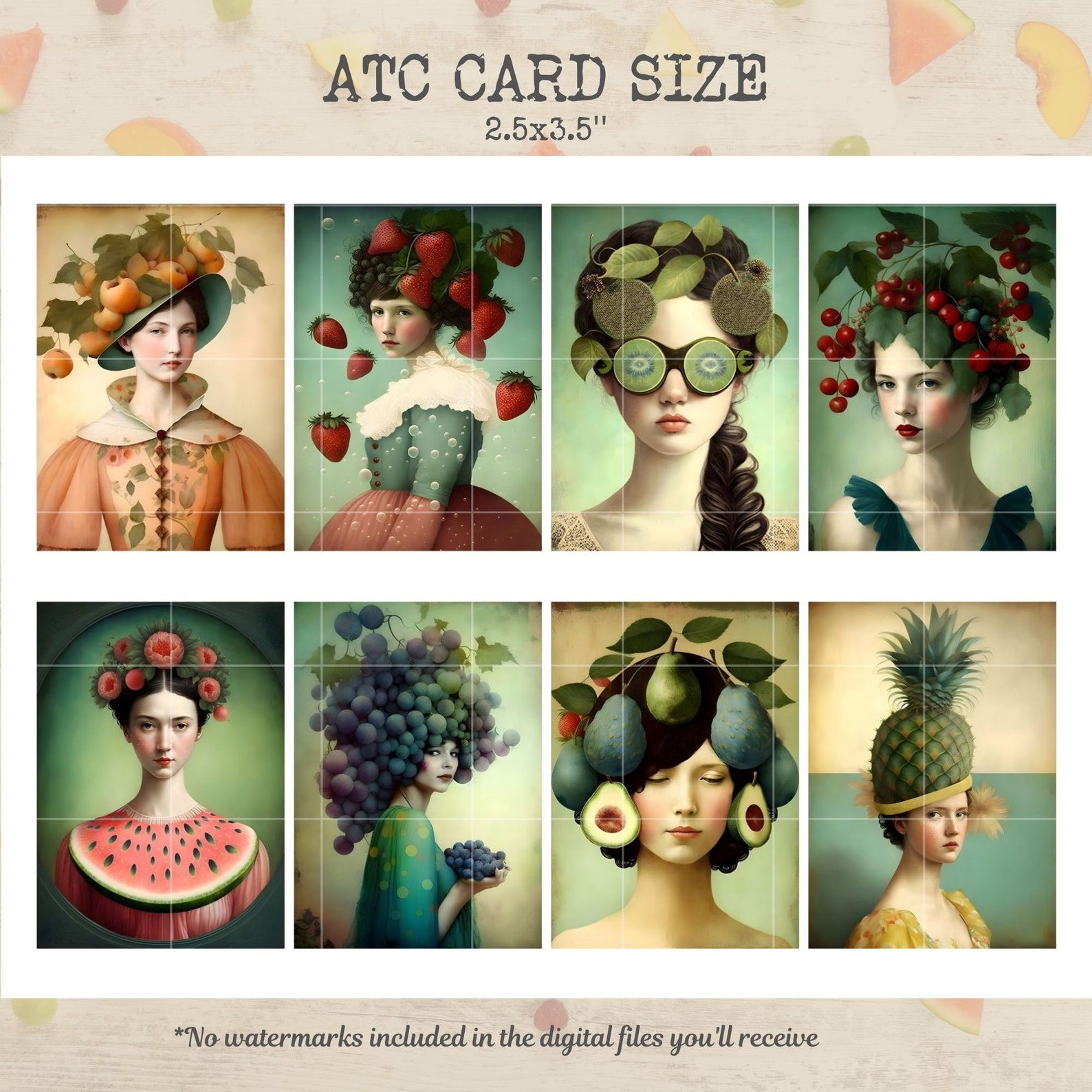 Surreal Portraits - Summer Fruits ATC Cards | Vintage Journaling Cards ...