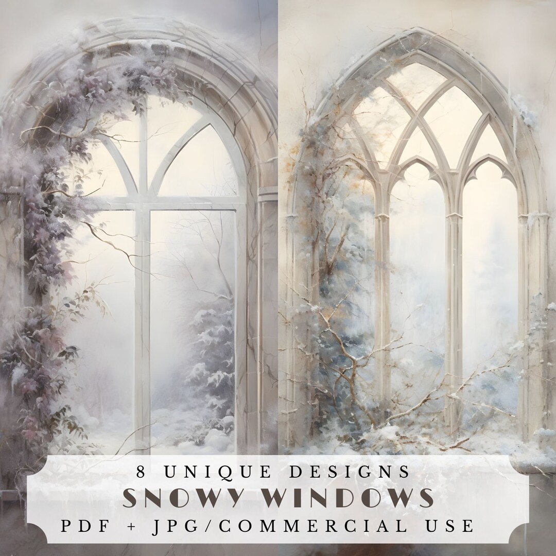 Snowy Windows, Unique Winter Junk Journal Papers, Printable Ephemera ...