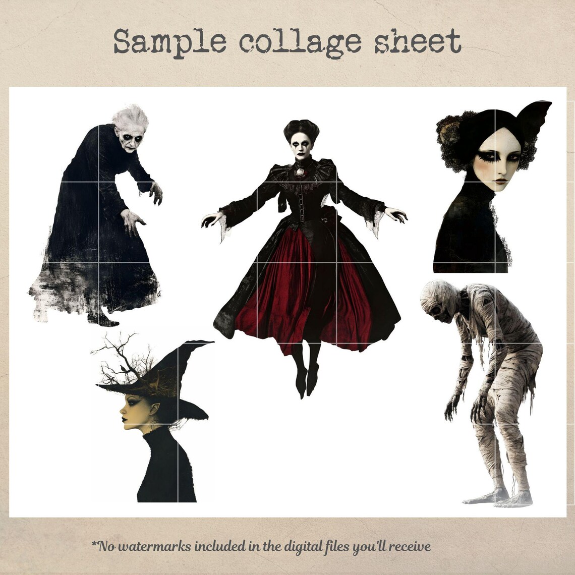 Creepy Halloween Collage Graphics, Eerie Junk Journal Art (digital ...