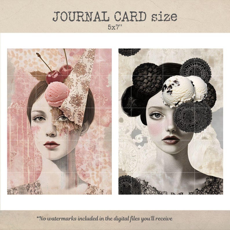Surreal Ice-cream Portrait Collage Papers: Whimsical Junk Journal ...