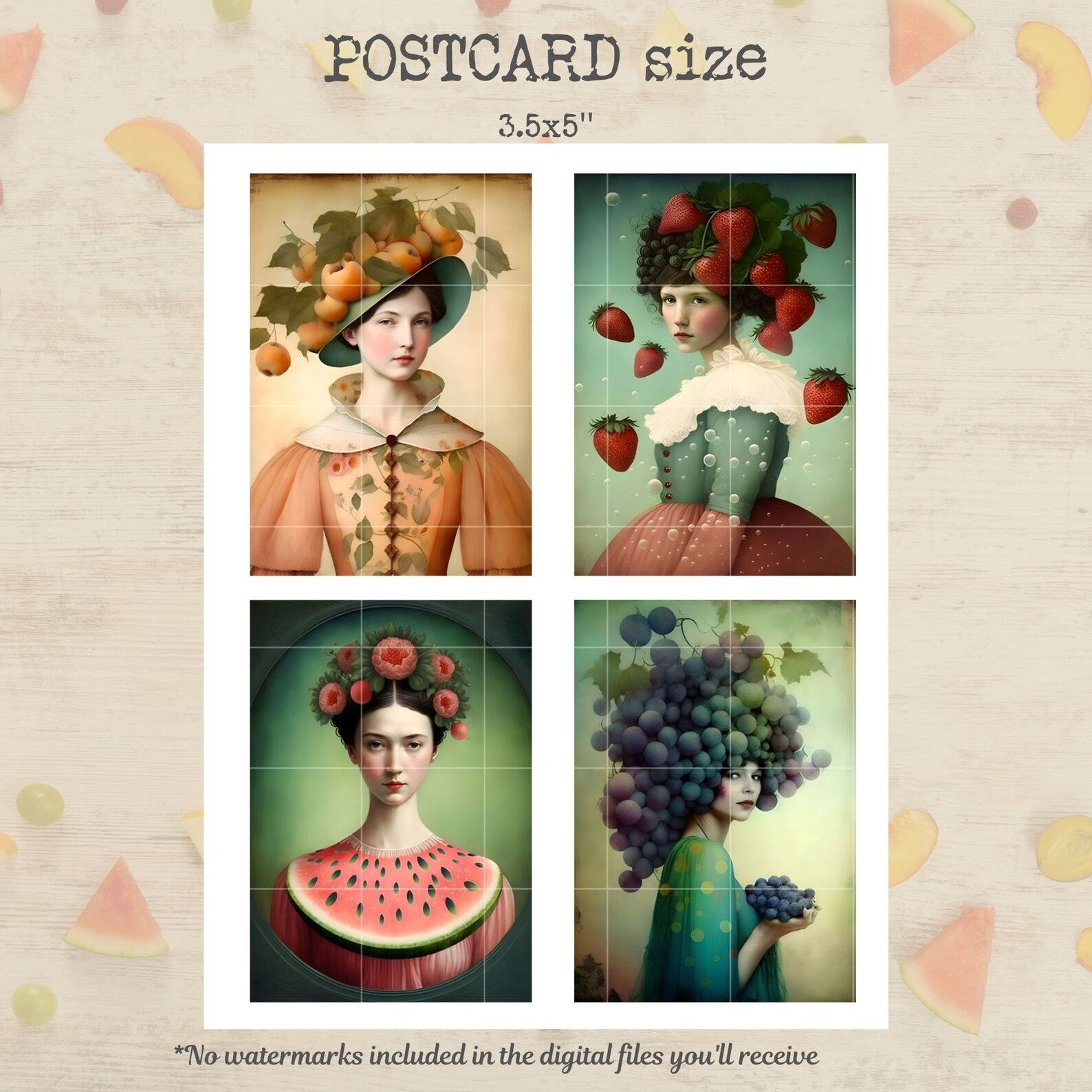 Surreal Portraits - Summer Fruits ATC Cards | Vintage Journaling Cards ...