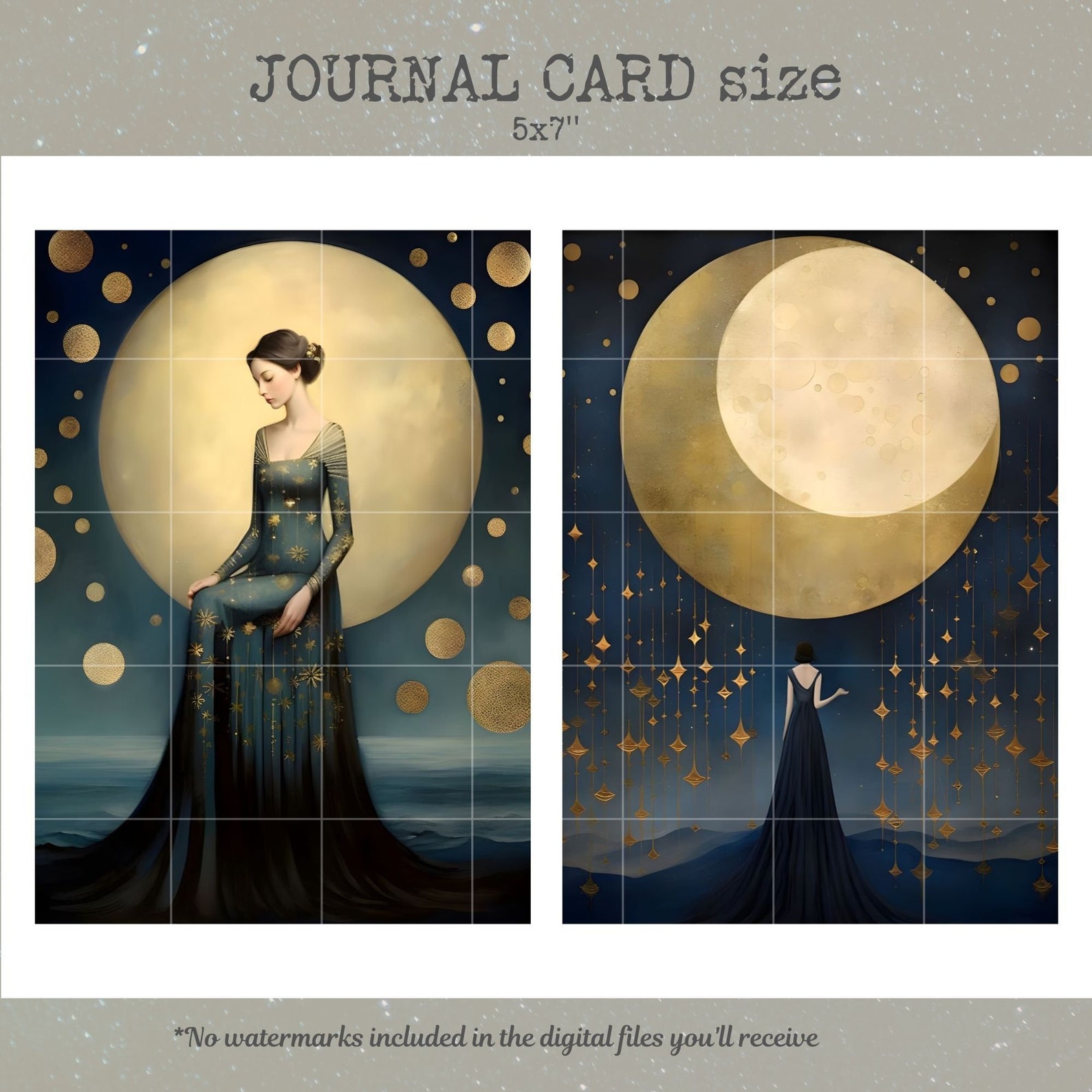 Gold Moon ATC | Lunar Magic | Night Sky Printable Ephemera | Celestial ...