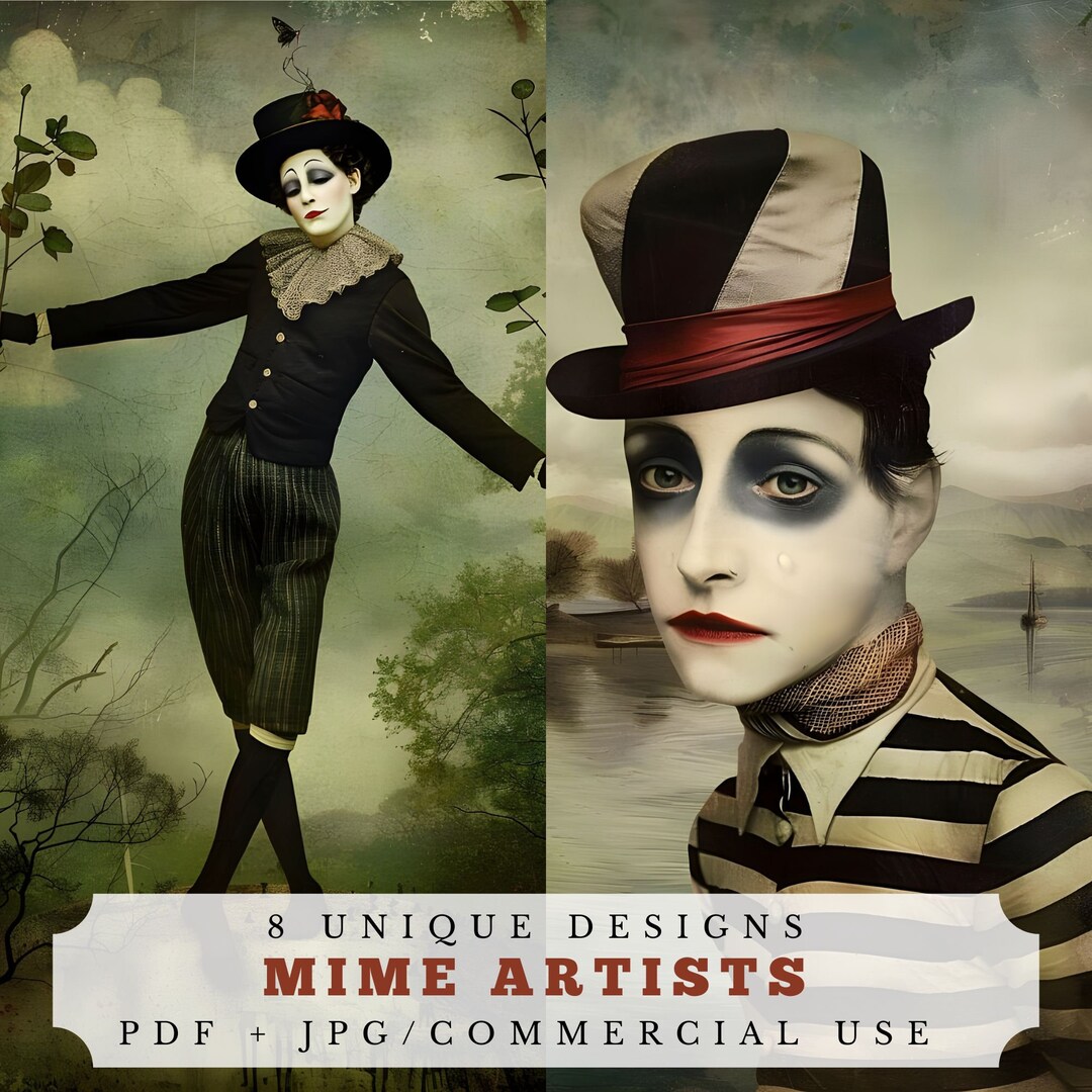 Mime Artists, Printable Junk Journal Papers, Unique French Clown ...
