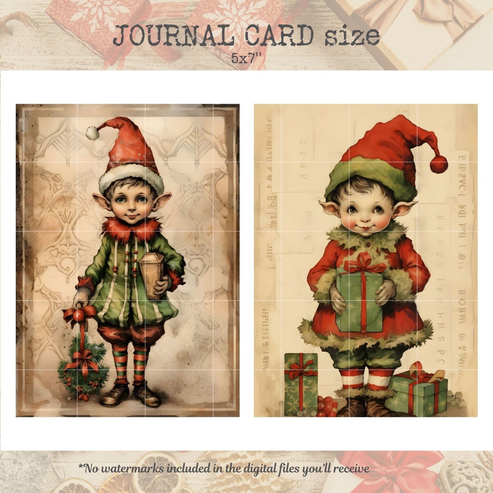Cute Christmas Elves Junk Journal Pages, Digital Collage (PDF, JPG) - Etsy