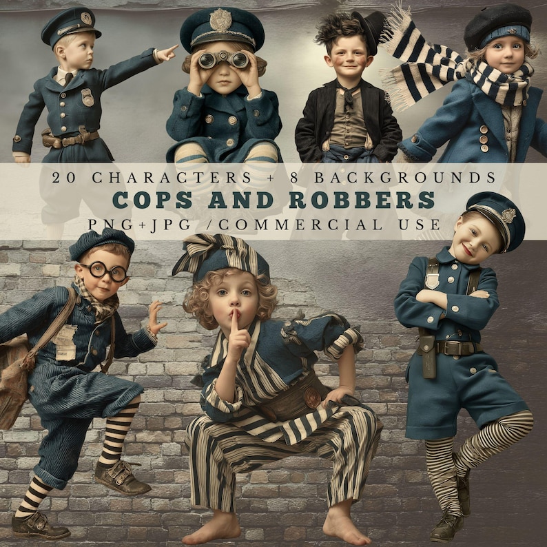 Cops and Robbers Junk Journal Clipart: Whimsical Graphics for ...