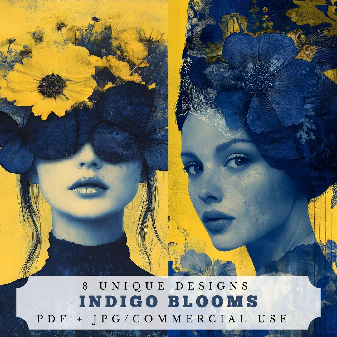 Indigo Blooms, Floral Junk Journal Pages, Digital Ephemera for Scrapbooking and Card Making ...