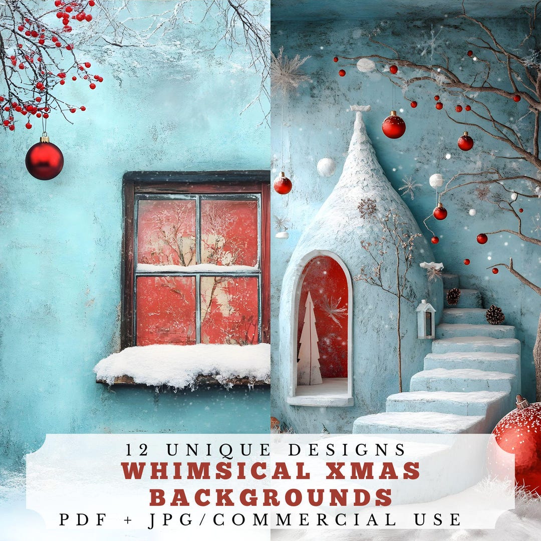 Whimsical Christmas Backgrounds, Winter Junk Journal Pages, Collage ...