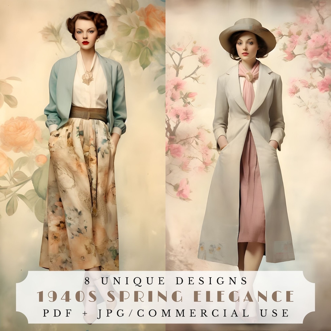 1940s Spring Elegance, Retro Fashion Junk Journal Pages, Vintage Spring ...