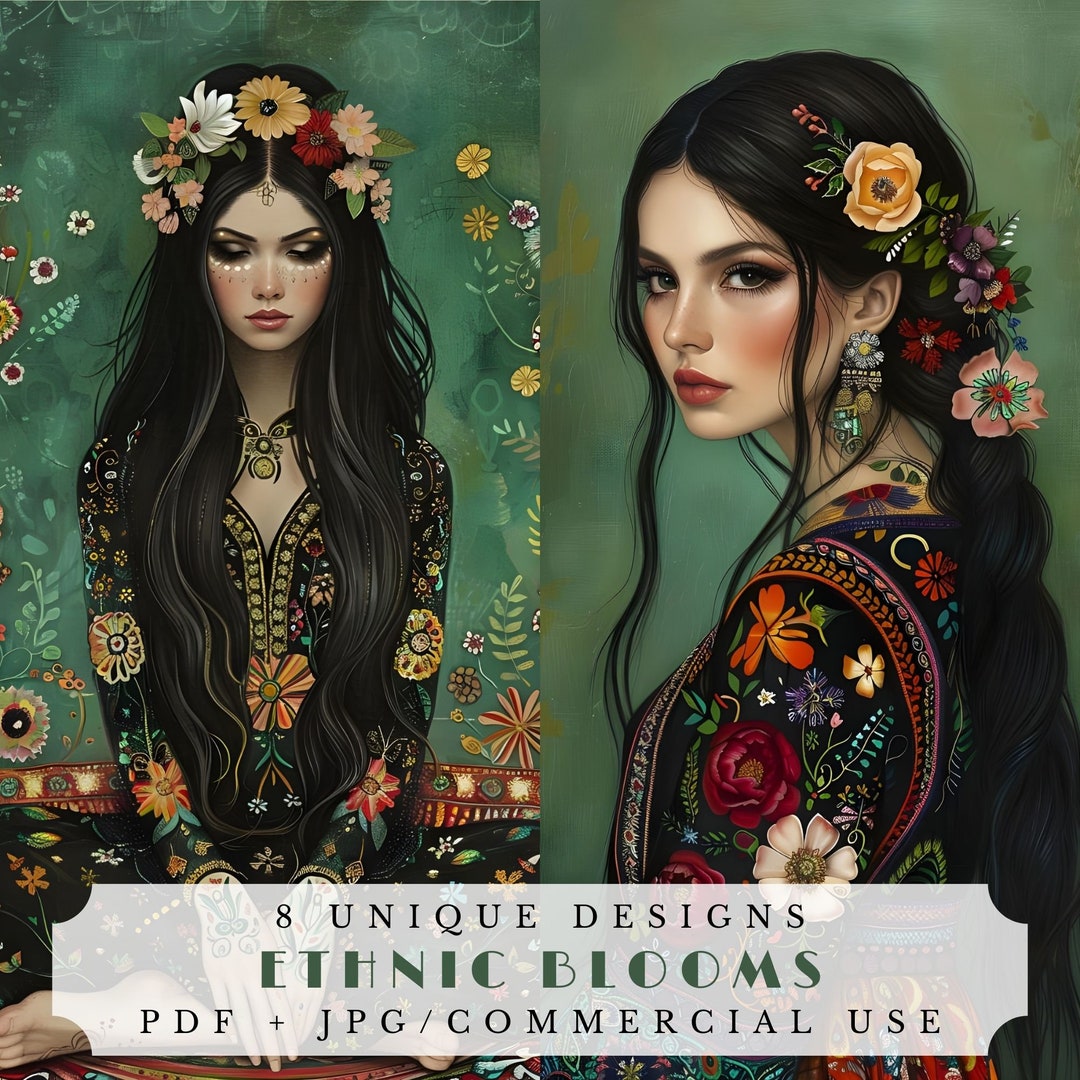 Ethnic Blooms, Floral Junk Journal Pages, Digital Ephemera for ...