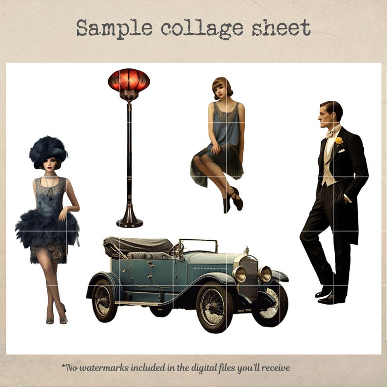 Speakeasy Dreams, Unique 1920s Collage Collection, Digital Art for Junk ...