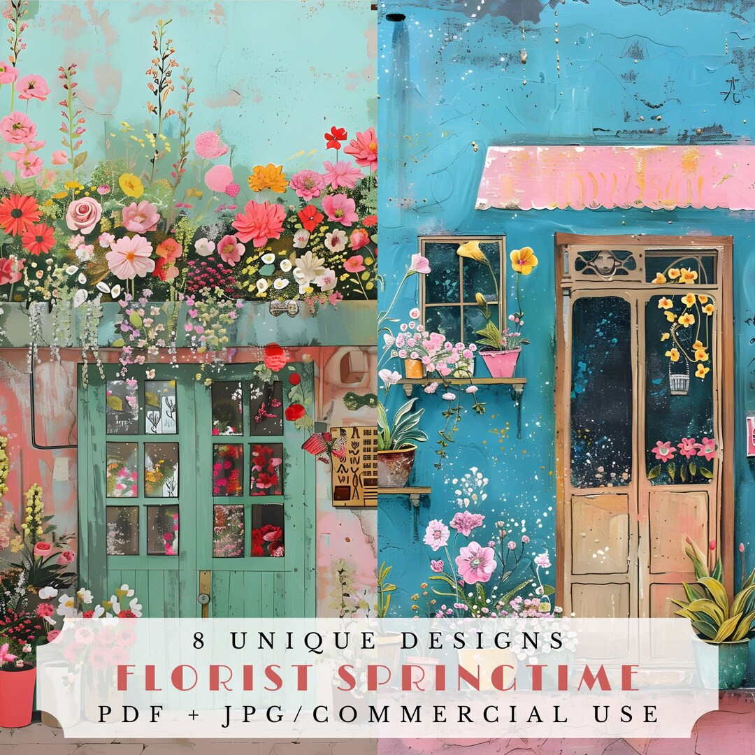 Florist Springtime, Flower Shop Junk Journal Pages, Digital Collage ...