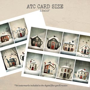 Winter Teapot Houses, Whimsical Christmas Junk Journal Papers, Digital ...
