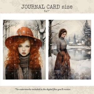 Winter Portrait Junk Journal Cards, Snowy Ephemera (digital Download ...
