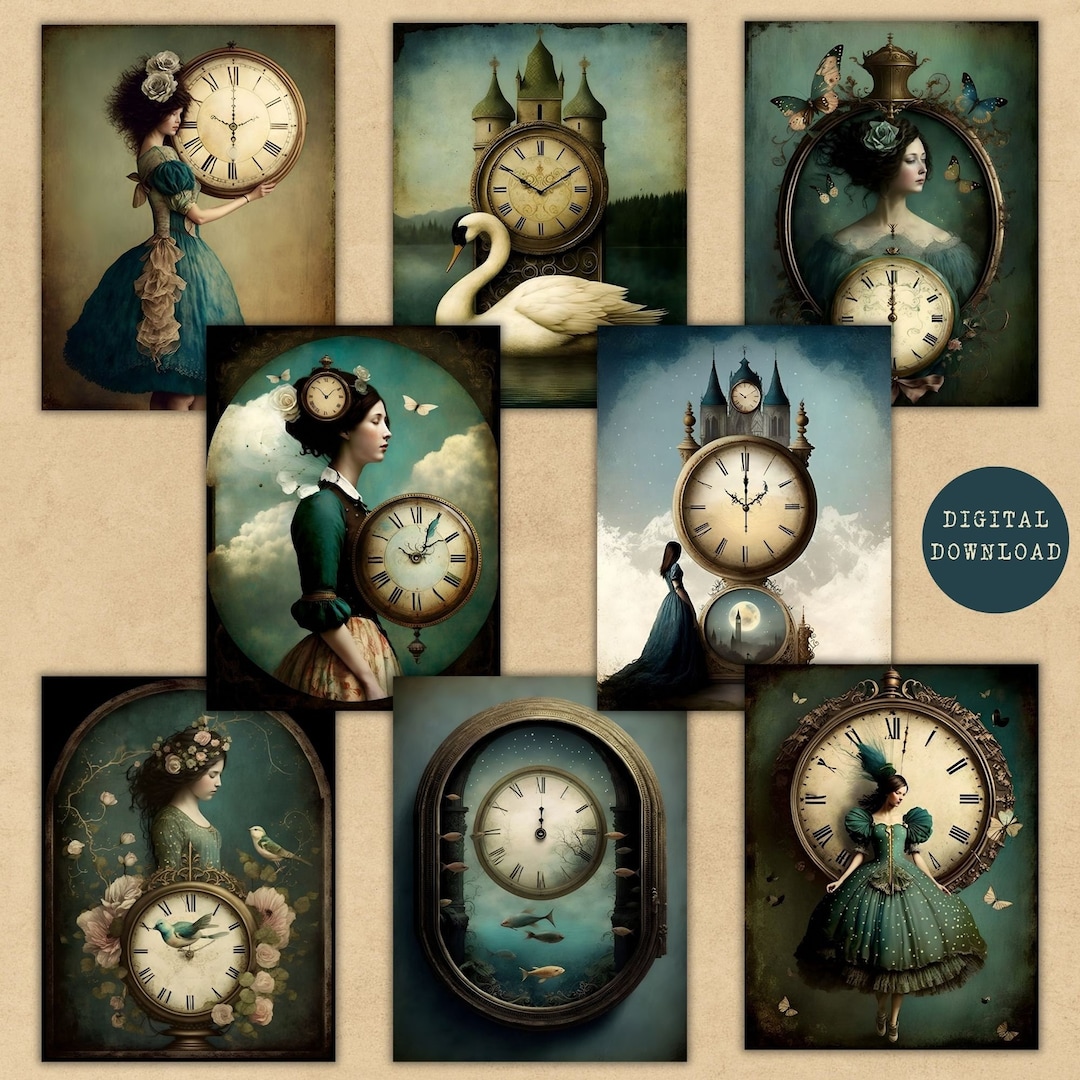 Vintage Clocks ATC Cards Surreal Clocks Collage Sheet - Etsy