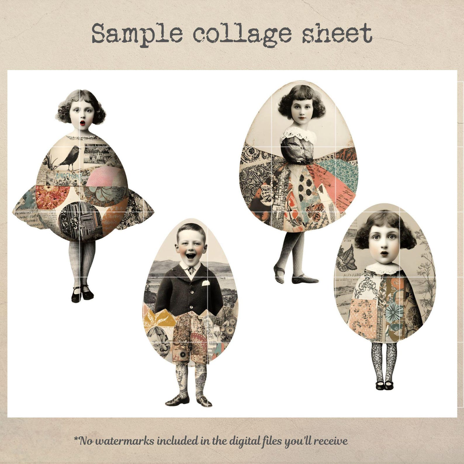 Easter Egg Art Dolls: Whimsical Clipart for Collage, Junk Journals ...