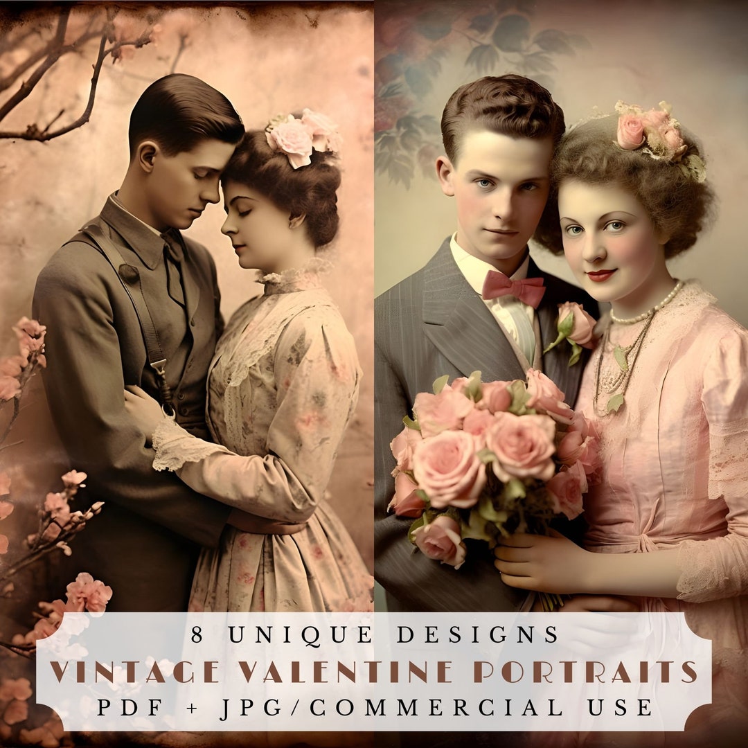 Vintage Valentine Portraits, Unique Valentine Junk Journal Papers ...