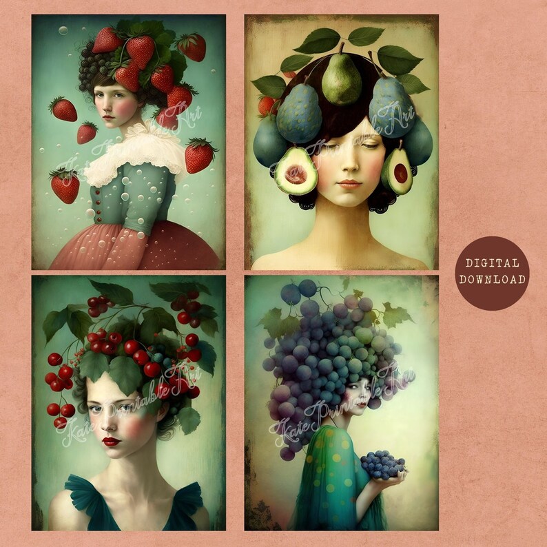 Surreal Portraits Summer Fruits ATC Cards Vintage - Etsy