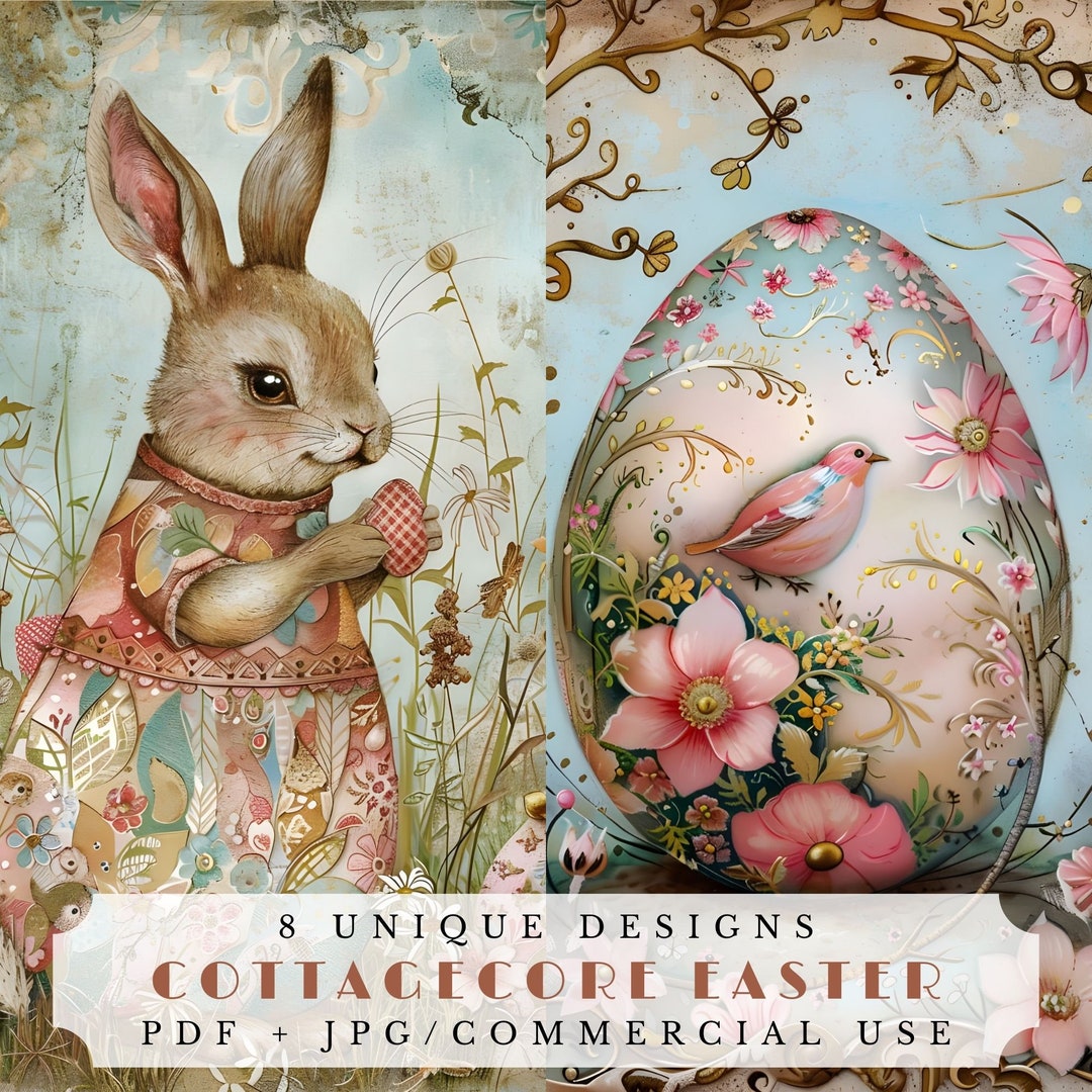 Cottagecore Easter, Printable Easter Ephemera, Cute Junk Journal Papers ...