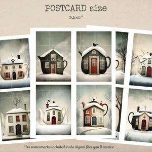 Winter Teapot Houses, Whimsical Christmas Junk Journal Papers, Digital ...
