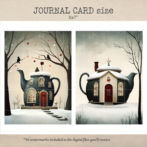 Winter Teapot Houses, Whimsical Christmas Junk Journal Papers, Digital ...