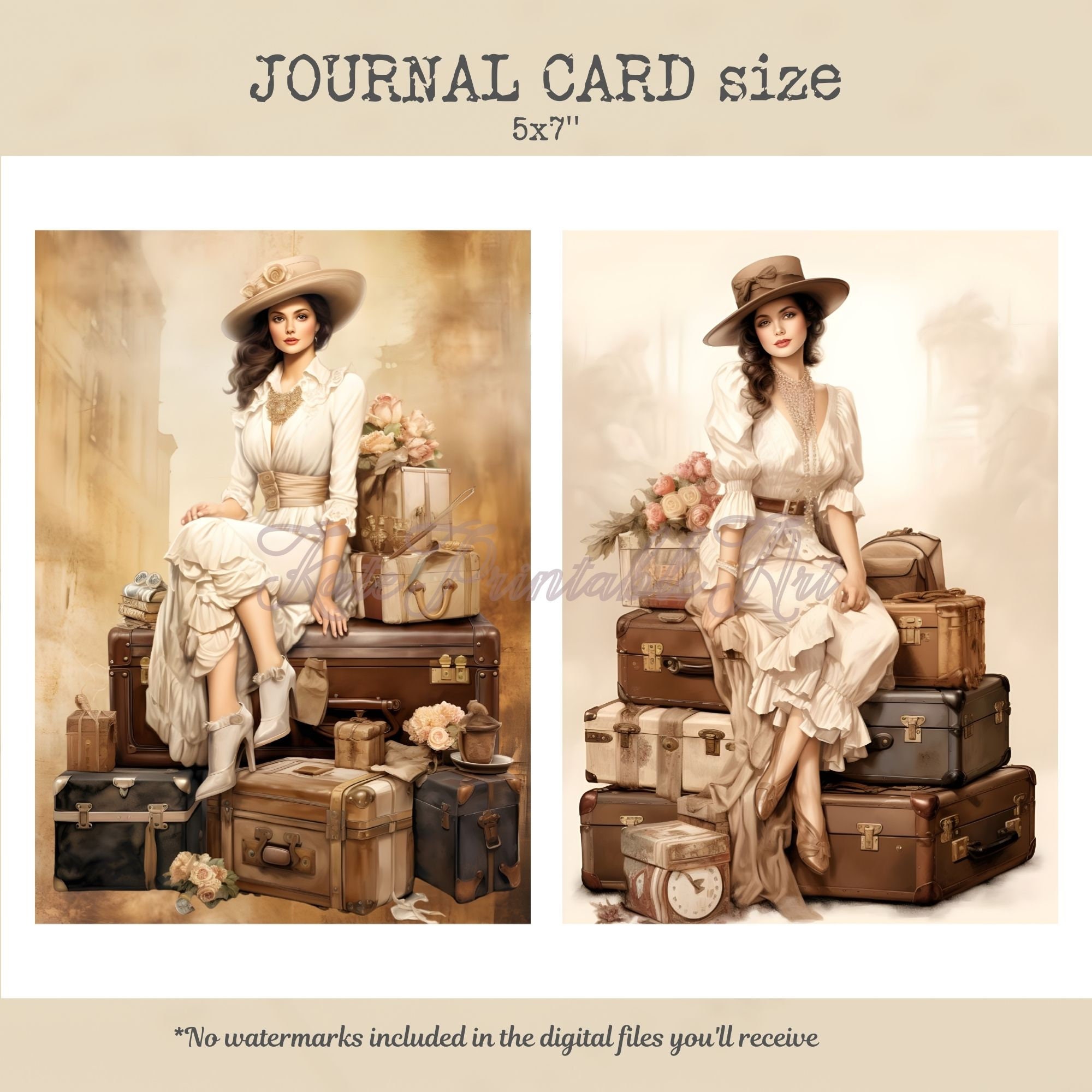 Traveling Ladies Journal Cards, Printable Travel Ephemera, Vintage ...