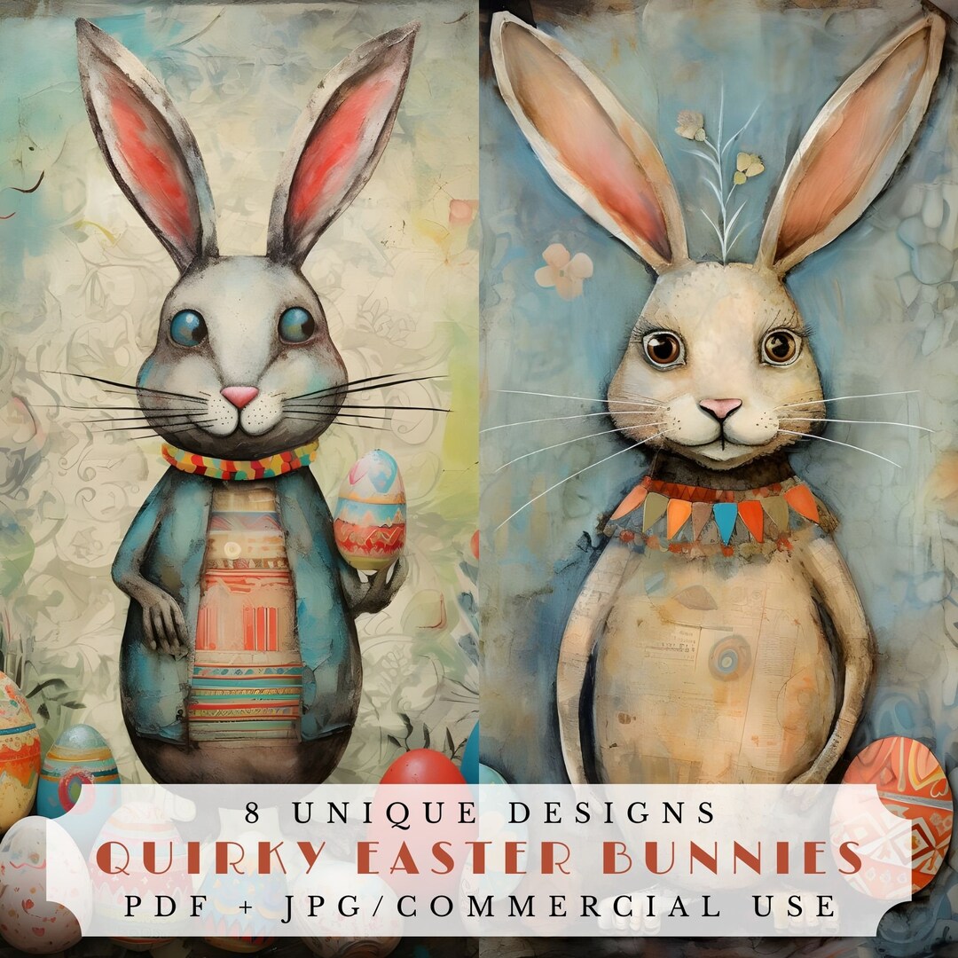 Quirky Easter Bunnies, Printable Easter Ephemera, Funny Junk Journal ...