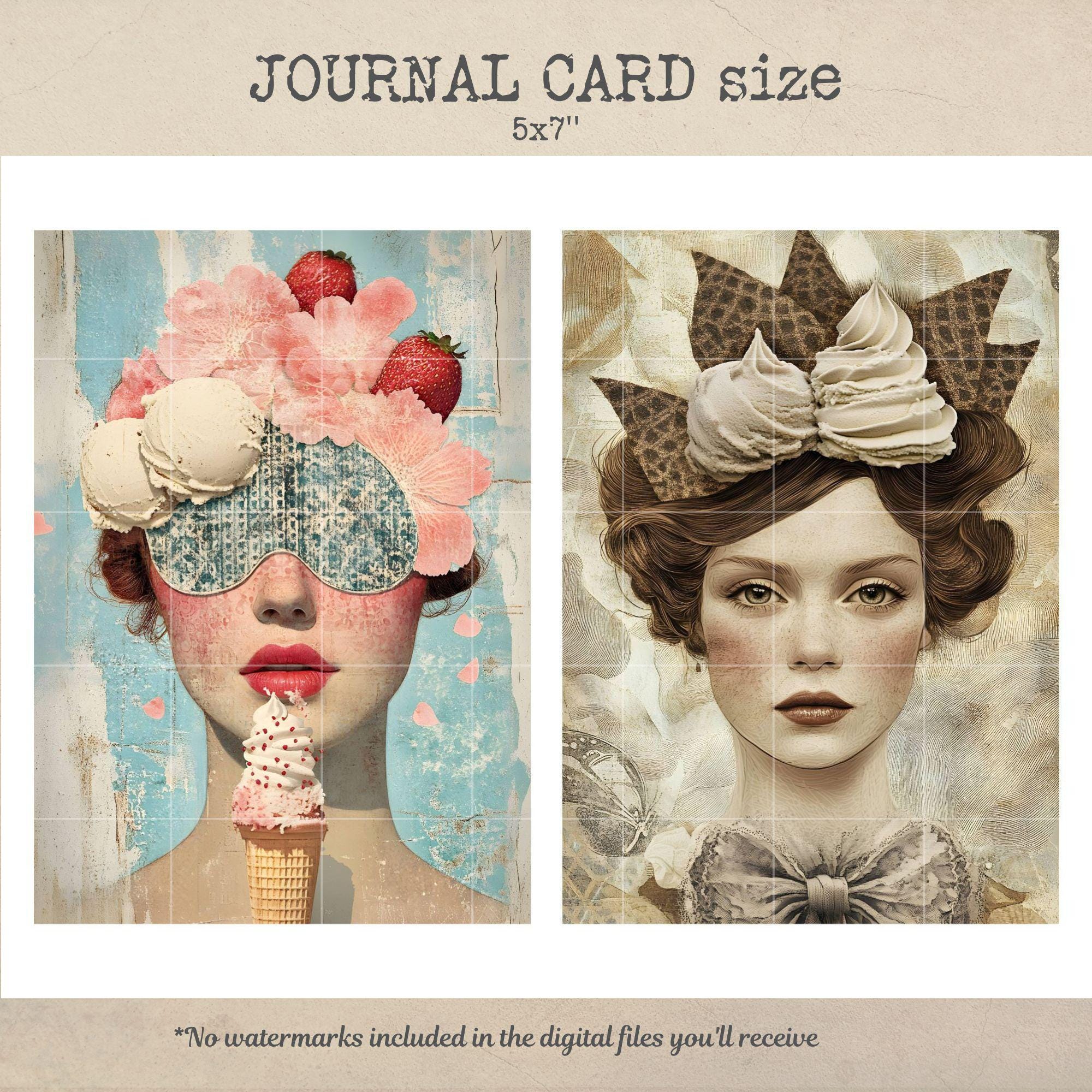 Surreal Ice-cream Portrait Collage Papers: Whimsical Junk Journal ...