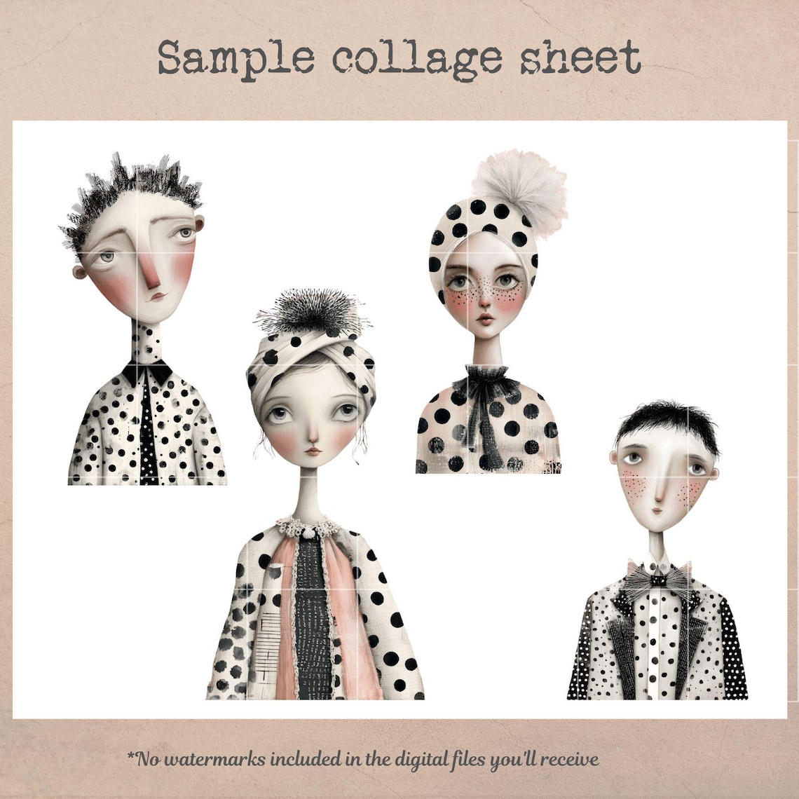 Whimsical Junk Journal Kit: Surreal Polka Dot People and Backgrounds ...