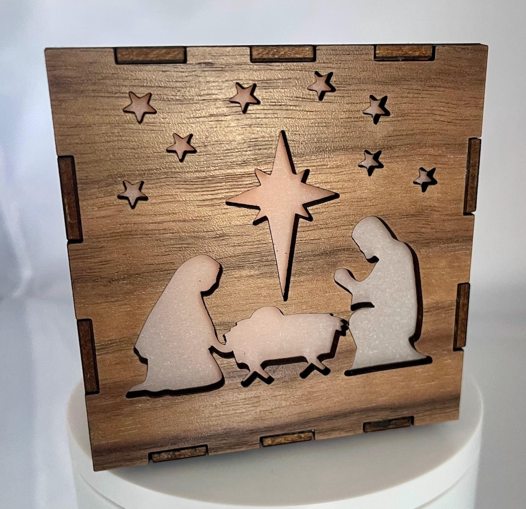 Nativity Scene Wooden Lantern Light Box | Tealight Candle Holder ...