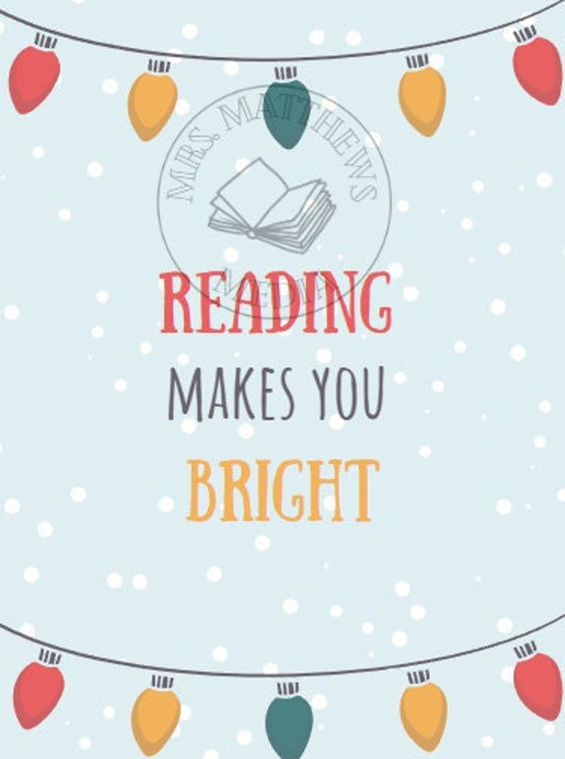 Reading Poster- Winter Theme- Reading Makes You Bright - Etsy