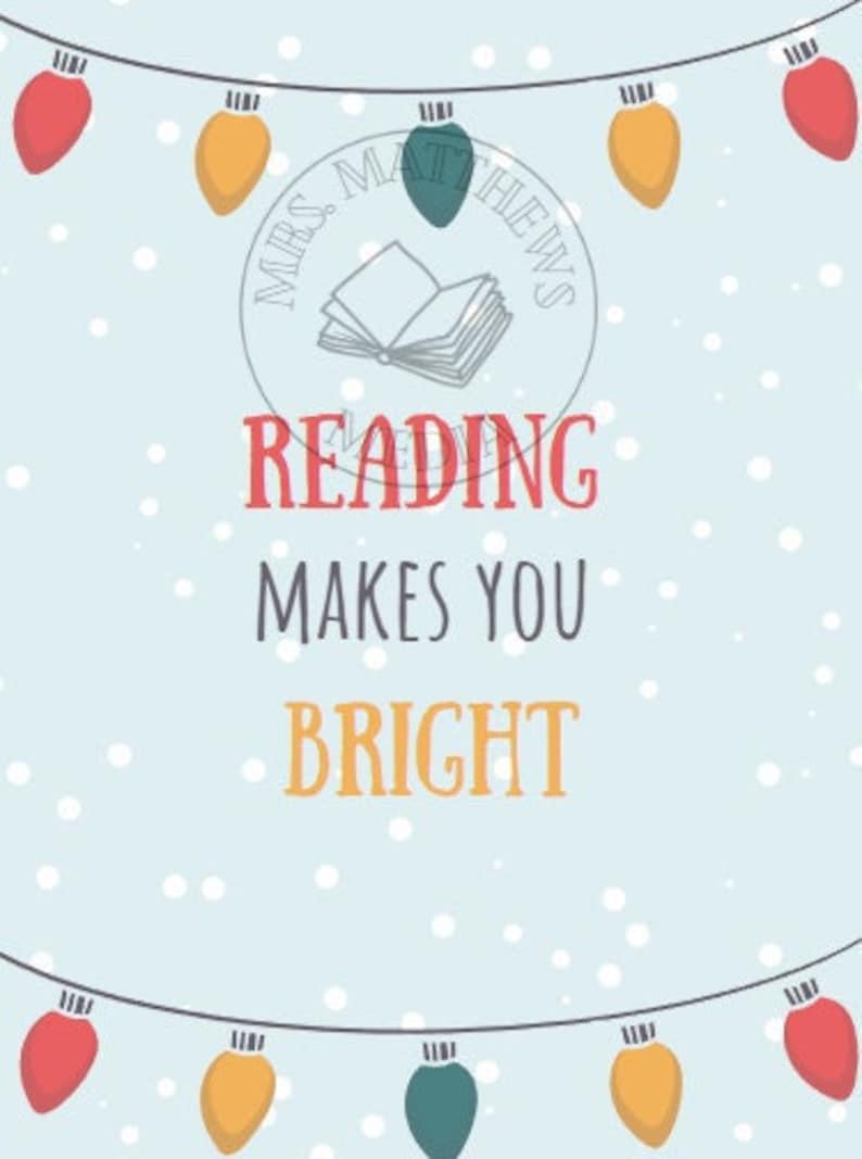 Reading Poster- Winter Theme- Reading Makes You Bright - Etsy