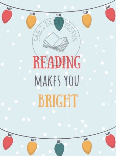 Reading Poster- Winter Theme- Reading Makes You Bright - Etsy