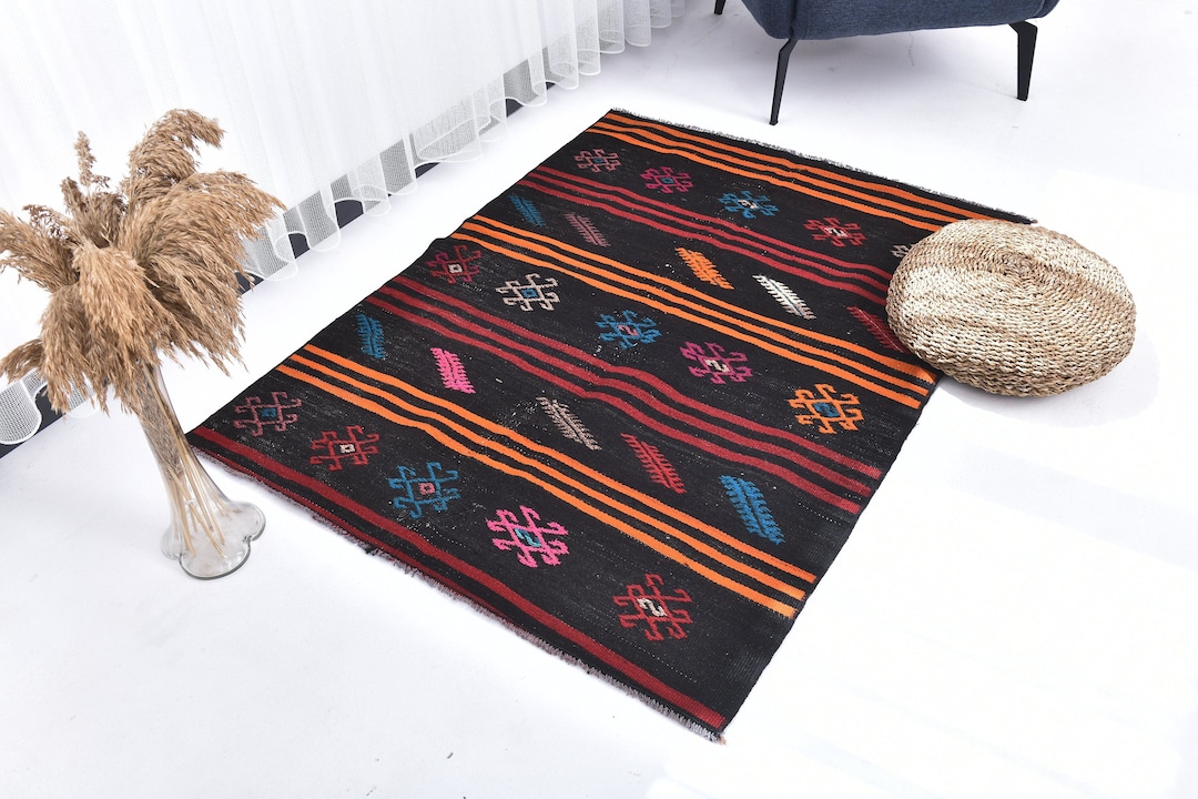 3x4 Rug, 3x4 Kilim Rug, 3x4 Jute Vintage Kilim Rug, 3x4, Handmade Wool ...