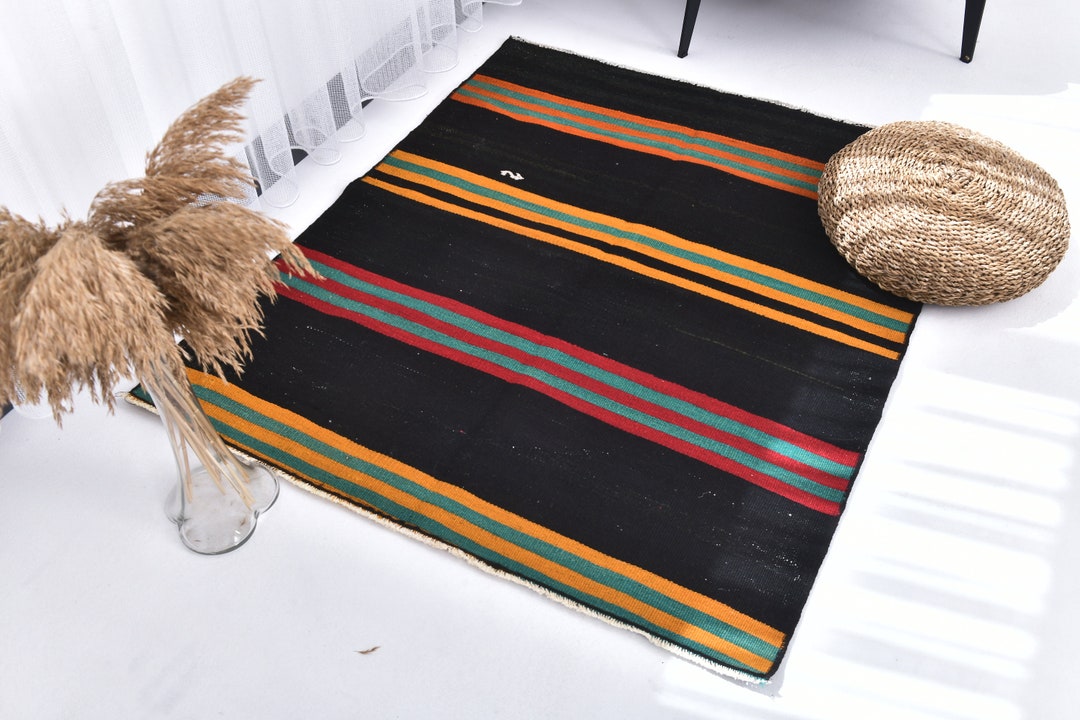 3x4 Rug, 3x4 Kilim Rug, 3x4 Jute Vintage Kilim Rug, 3x4, Handmade Wool ...