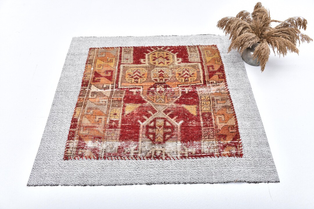 3x4 Moroccan Inspired Red Orange Vintage Kilim Rug, 3x4 Kilim Rug, 3x4 ...