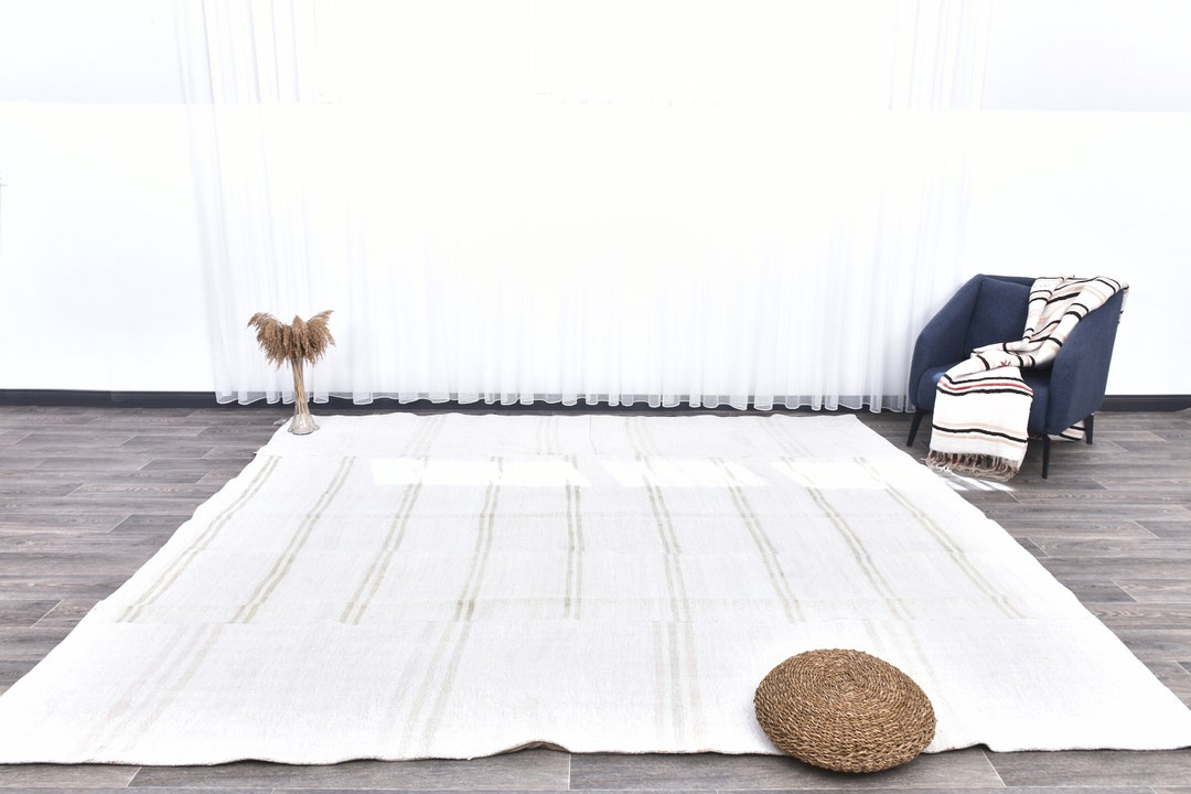 9x10 Rug, 9x10 White & Beige Vintage Rug, Oversize Vintage Rug, Large ...