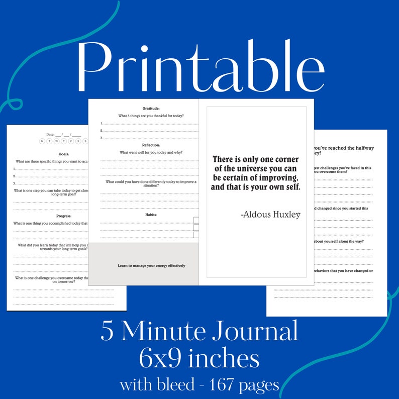 Printable 5 Minute Prompt Journal Men's Health Mental Health Self ...