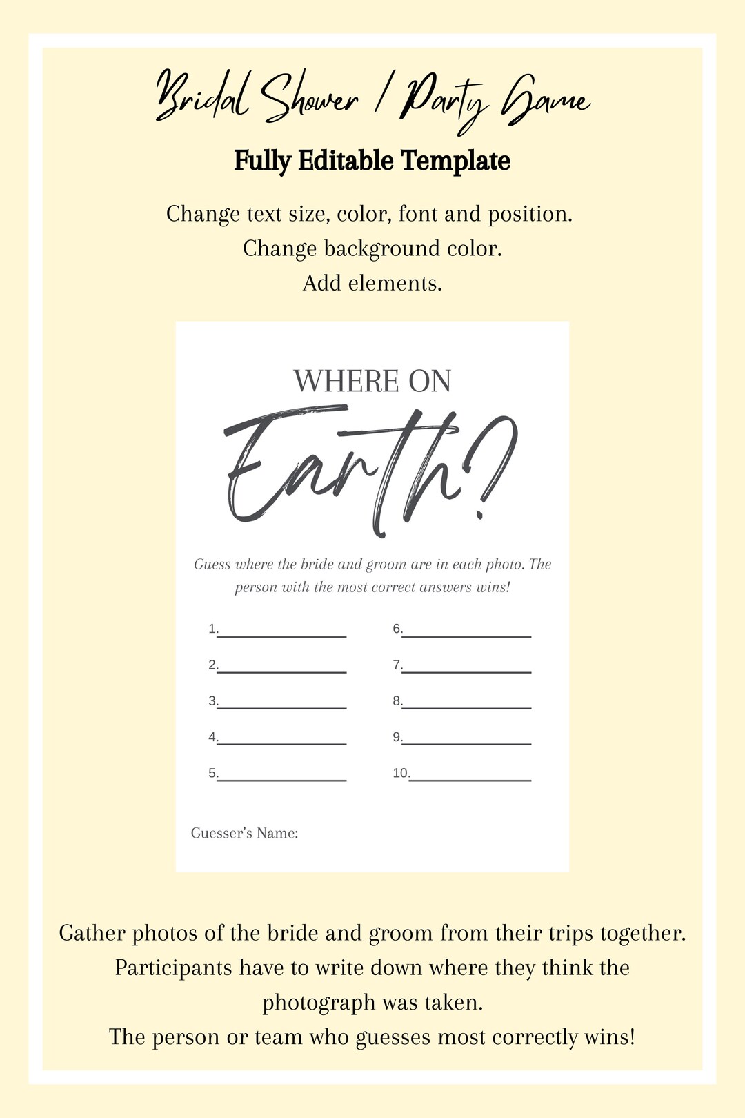 Minimalist Bridal Shower Game Where on Earth Game Canva Template for ...