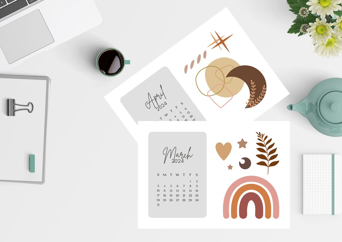 2024 Monthly Boho Calendar Horizontal A4 Size Sunday Start - Etsy