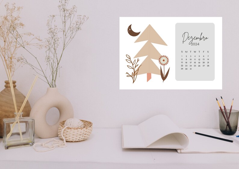 2024 Monthly Boho Calendar Horizontal A4 Size Sunday Start - Etsy