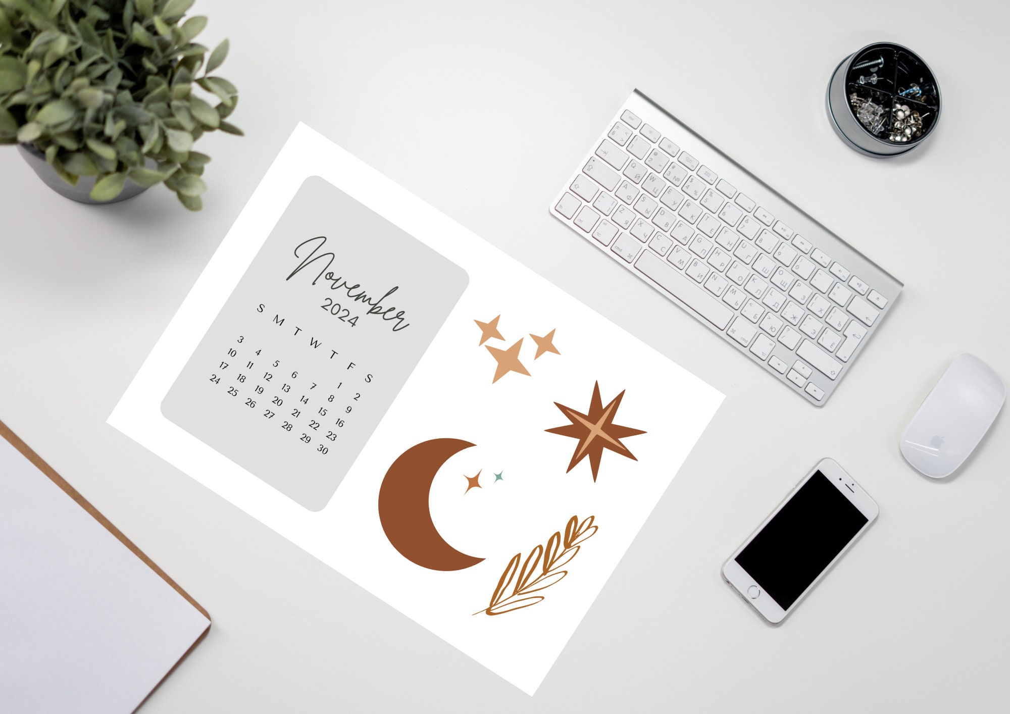 2024 Monthly Boho Calendar Horizontal A4 Size Sunday Start - Etsy